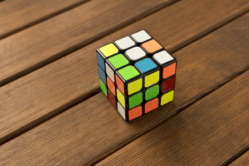 Minsk, Belarus, January 15, 2020. Rubik`s Cube on a Wooden Table ...