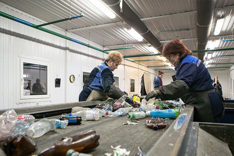 Conveyor for Sorting Garbage Waste by People. Garbage Processing ...