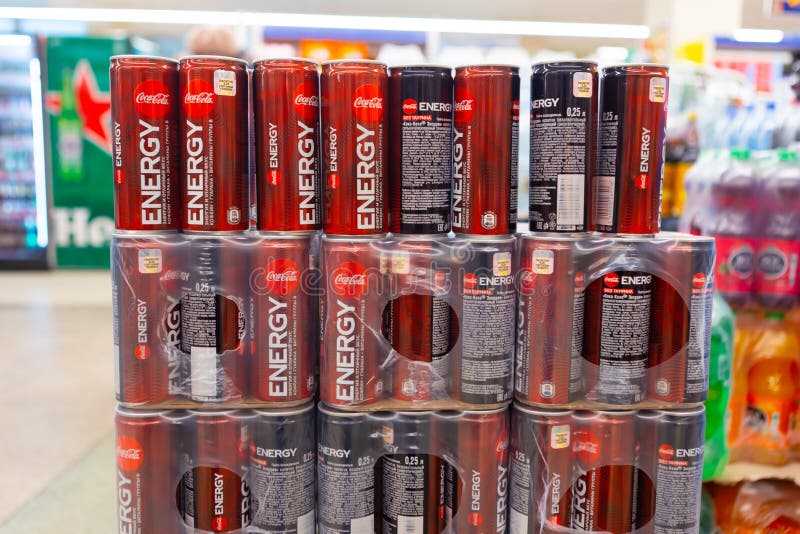 Energy drinks in the store editorial photo. Image of black - 178554576
