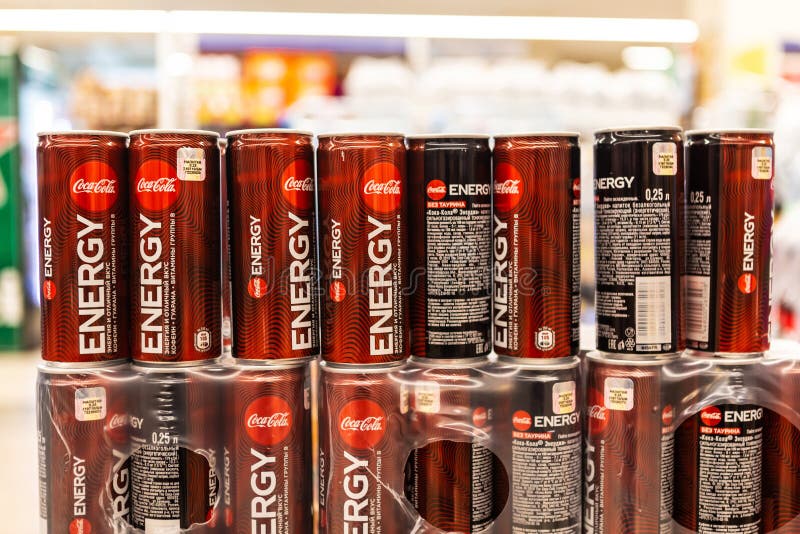 Energy drinks in the store editorial image. Image of business - 178328125