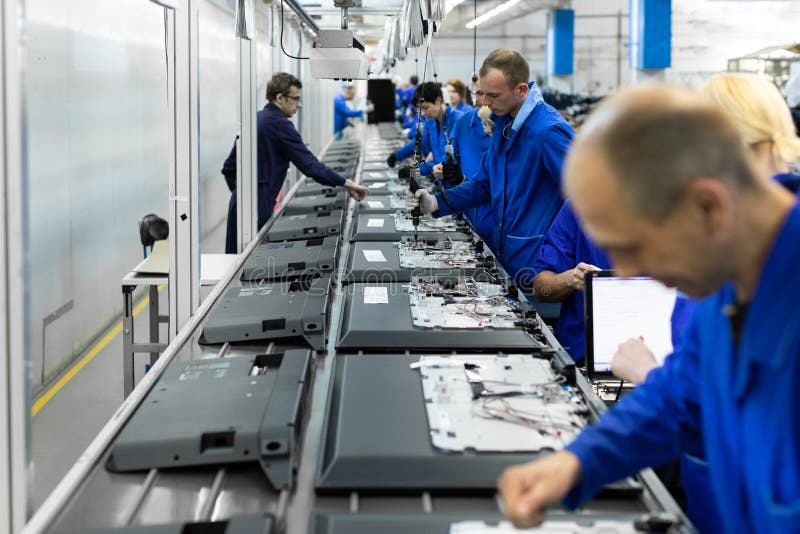 Minsk, Belarus - May 08, 2018: Workshop for Assembring Televisions ...