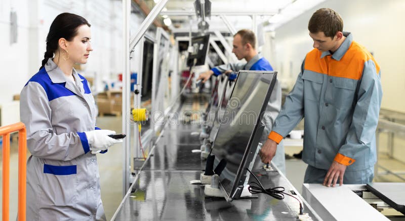 Minsk, Belarus - May 08, 2018: Workshop for Assembring Televisions ...