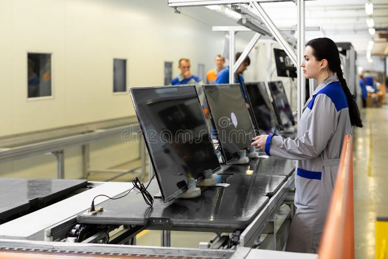 Minsk, Belarus - May 08, 2018: Workshop for Assembring Televisions ...