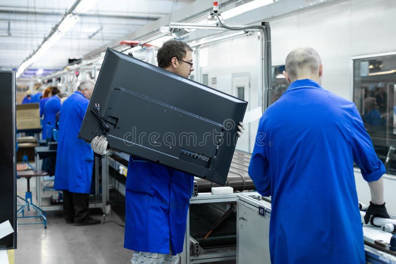 Minsk, Belarus - May 08, 2018: Workshop for Assembring Televisions ...