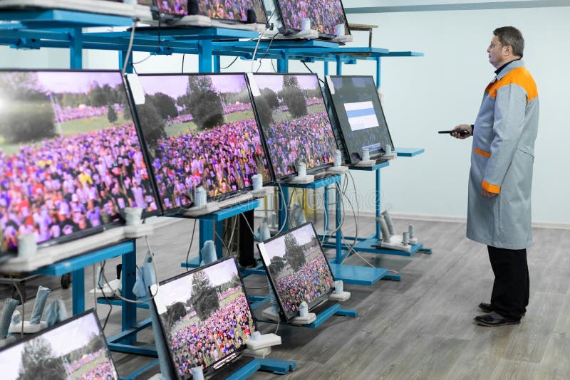 Minsk, Belarus - May 08, 2018: Workshop for Assembring Televisions ...