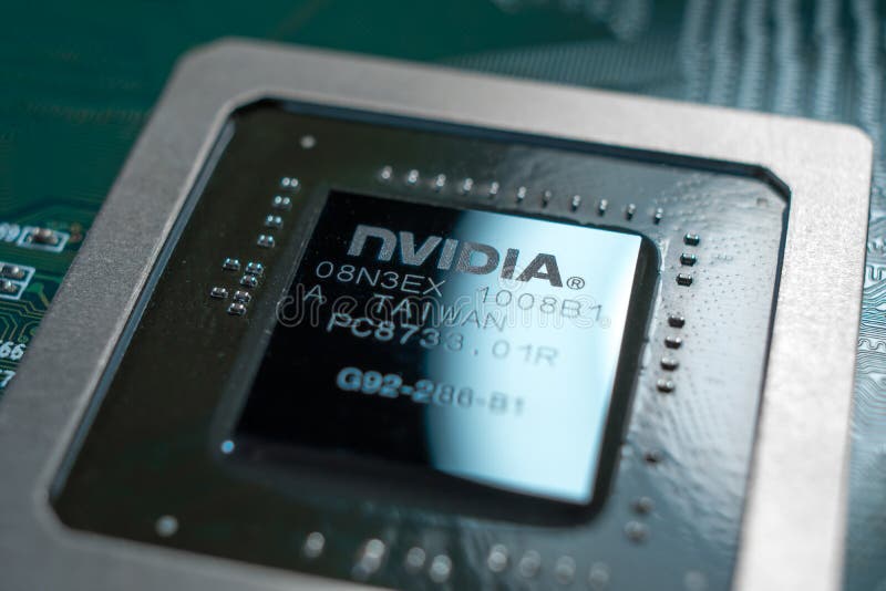 Minsk, Belarus, 2018. Nvidia Geforce Graphic Chip Close Up. Technology ...