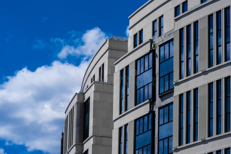 Minsk, Belarus, 2018. Part of Modern Office Building with Blue Windows ...