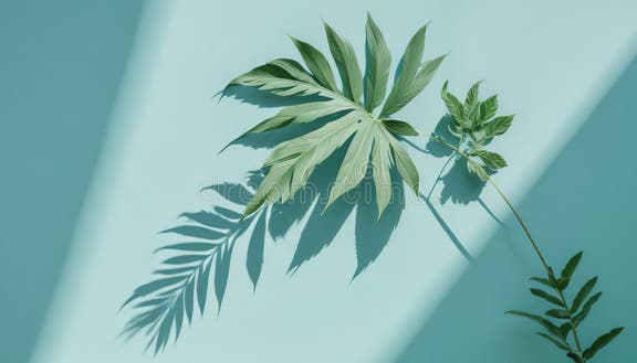 Mint Blue Cement Texture Wall Leaf Plant Shadow Background Stock ...