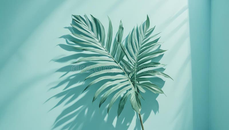 Mint Blue Cement Texture Wall Leaf Plant Shadow Background Stock ...