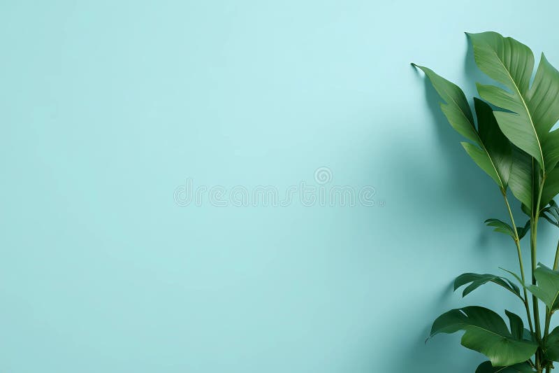 Mint Blue Cement Texture Wall Leaf Plant Shadow Background with Copy ...