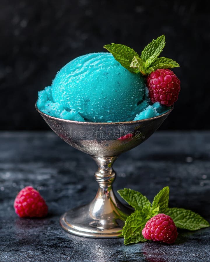 Mint Blue Raspberry Sorbet in a Silver Bowl Stock Illustration ...