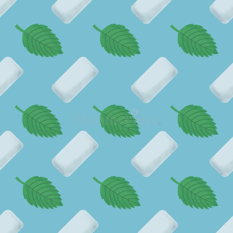 Mint Chewing Gum, Seamless Pattern on a Blue Background Stock ...
