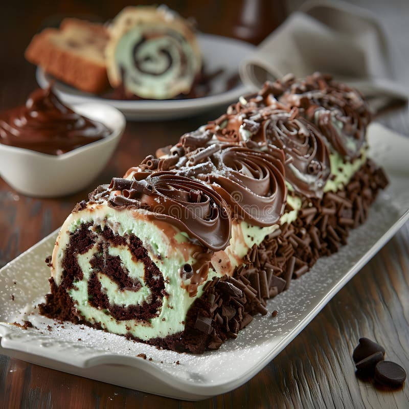Mint Chocolate Cake Roll stock illustration. Illustration of biscuit ...