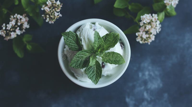 Mint Chocolate Chip Ice Cream with Fresh Mint Leaves Stock Image ...