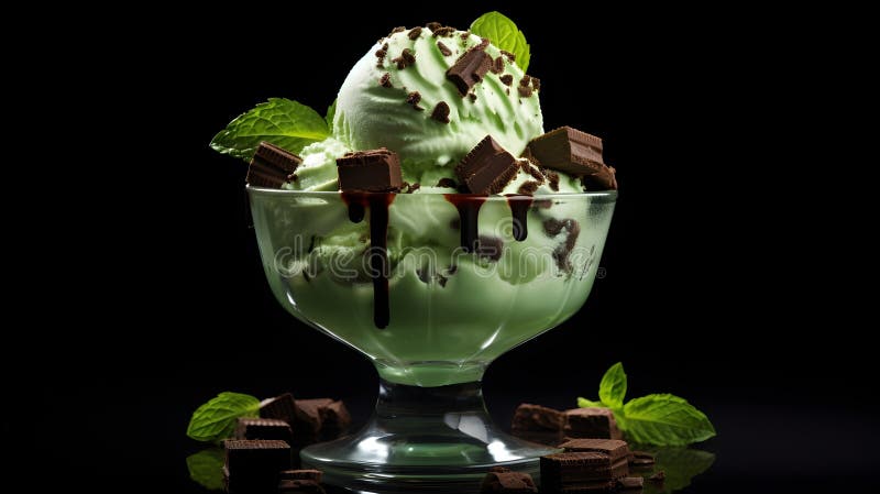 Mint Chocolate Chip Ice Cream Sundae Stock Illustration - Illustration ...