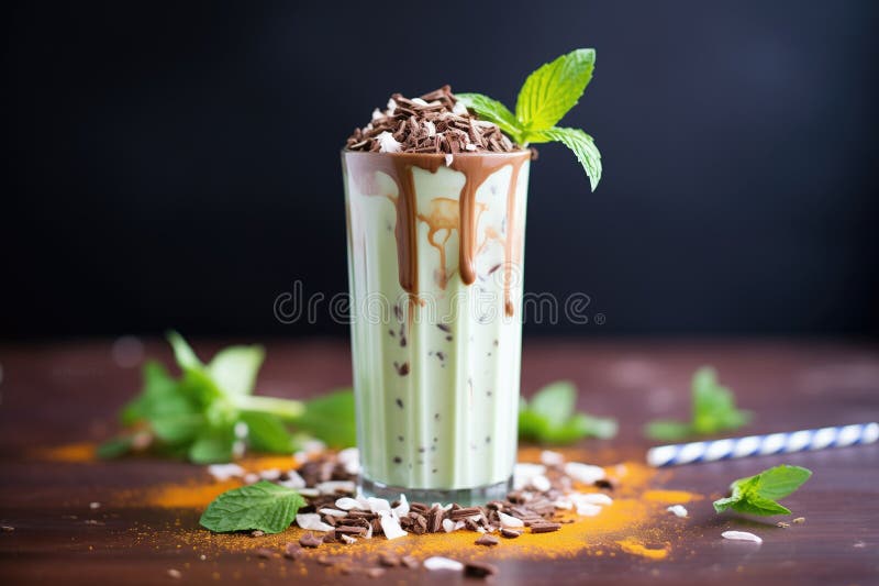 Mint Chocolate Chip Milkshake with Chocolate Shavings Stock Image - Image of generated, gourmet ...