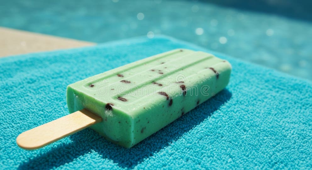 Mint Chocolate Chip Popsicle on Teal Towel by Pool Stock Illustration ...