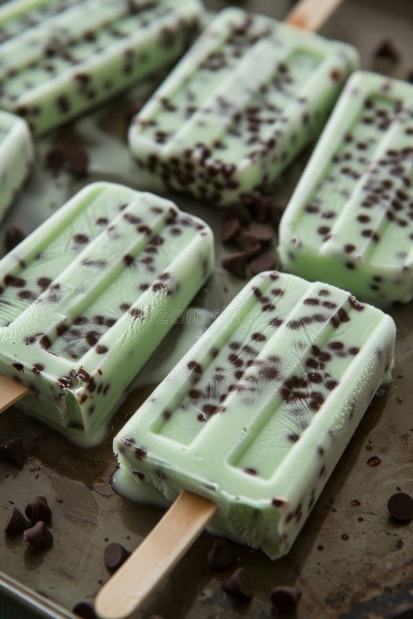 Mint Chocolate Chip Popsicles on Marble Background. Mint Chocolate Chip ...