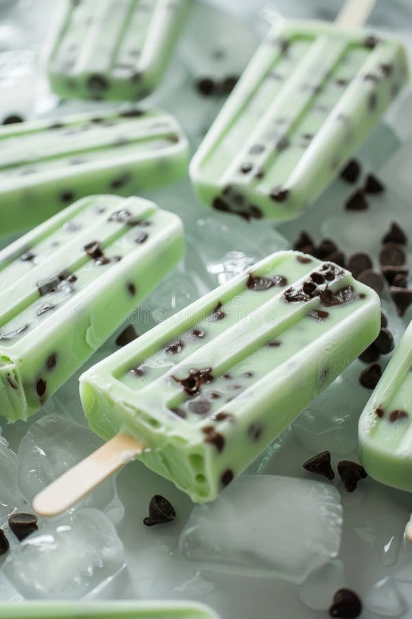 Mint Chocolate Chip Popsicles on Marble Background. Mint Chocolate Chip ...