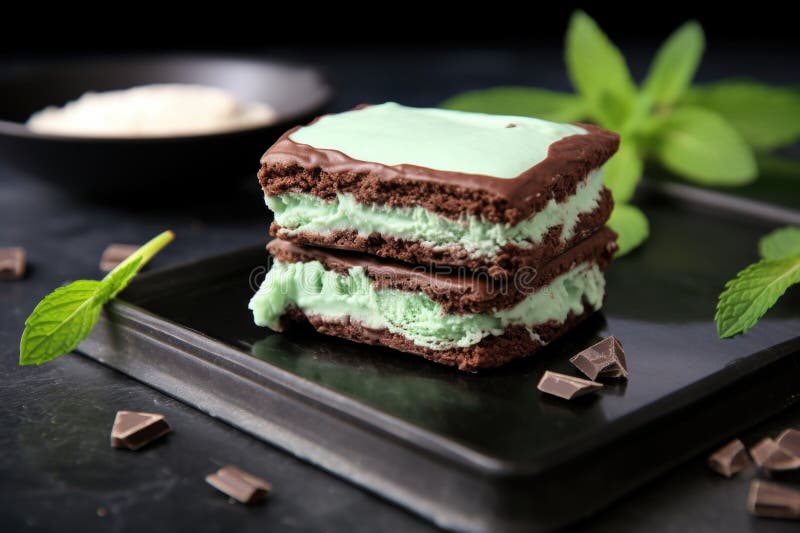 Mint Chocolate Ice Cream Sandwich on a Dark Stone Slab Stock ...