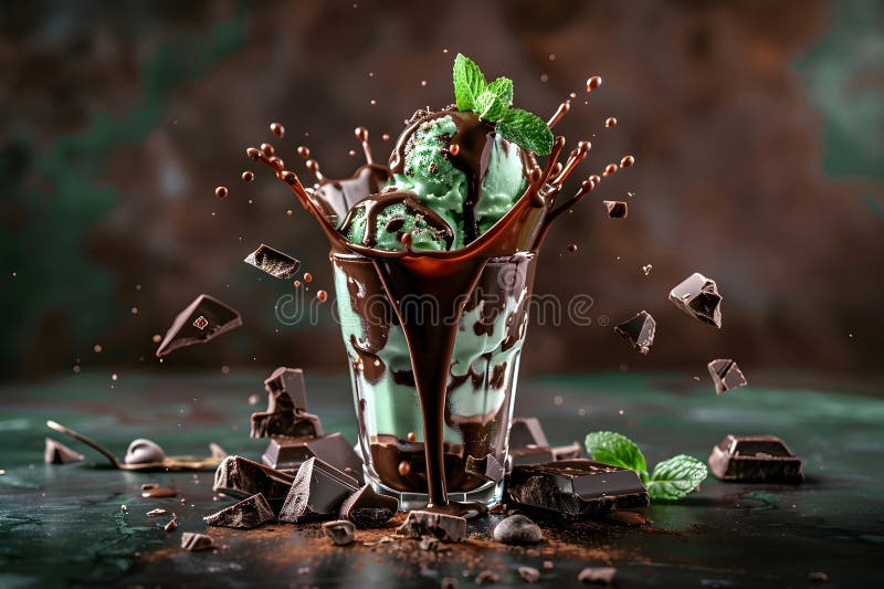 Mint Chocolate Ice Cream Sundae with Chocolate Chunks Stock ...