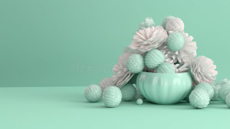 Mint Color Items on a Pink Background. Visualization of the Space of a ...
