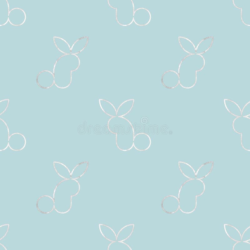 Mint Color Rabbit Silhouette Seamless Pattern on White Background Stock ...
