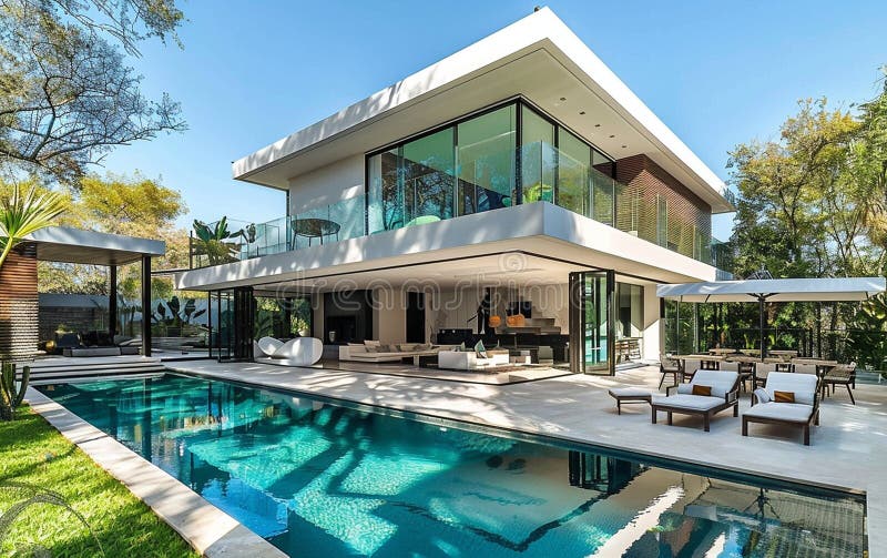 Mint-Colored Four-Floor Modern House with Swimming Pool -Generative Ai ...