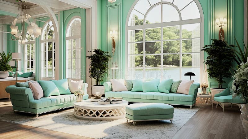 Mint Colored Living Room Interior Stock Image - Image of minimalist ...
