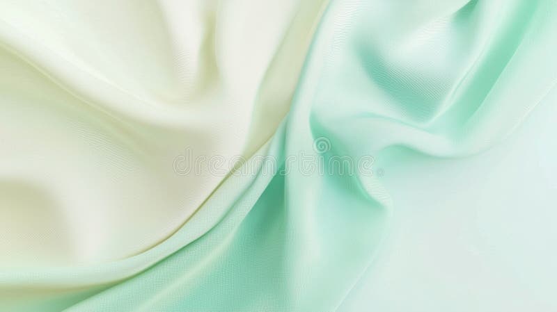 Mint and Cream Colored Fabric is Flowing and Forming Peaks in a Gentle ...