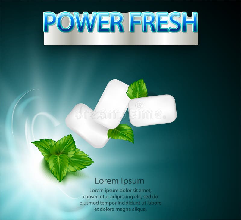 Mint Flavor Gum Ad with Leaf Mint on Light Blue Background, 3d Stock ...