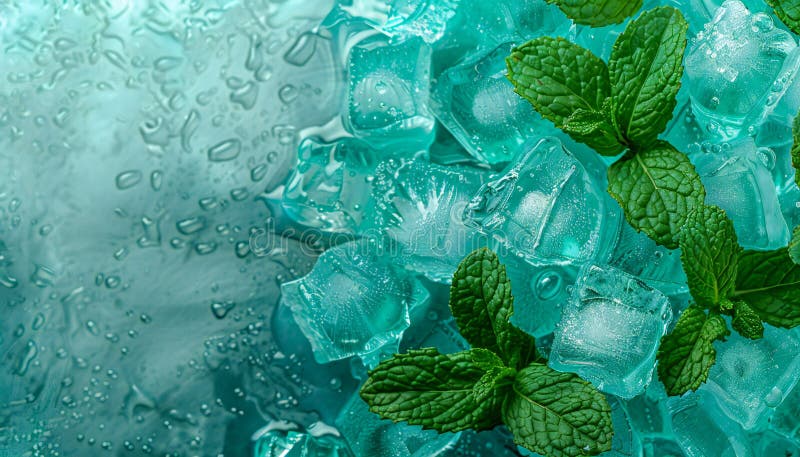 Mint Freshness. Fresh Mint Green Image with Ice, Advertising Concept ...