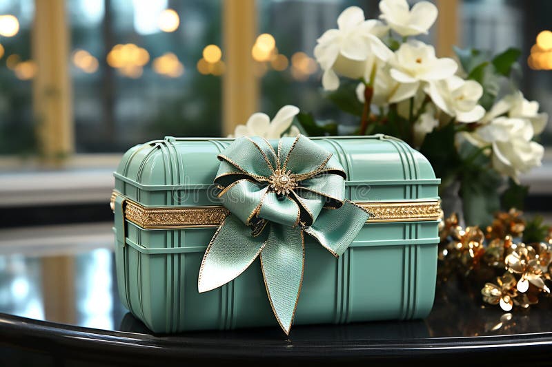 Mint Gift Box with Mint Bow in Interior. Generative AI Stock Illustration - Illustration of ...