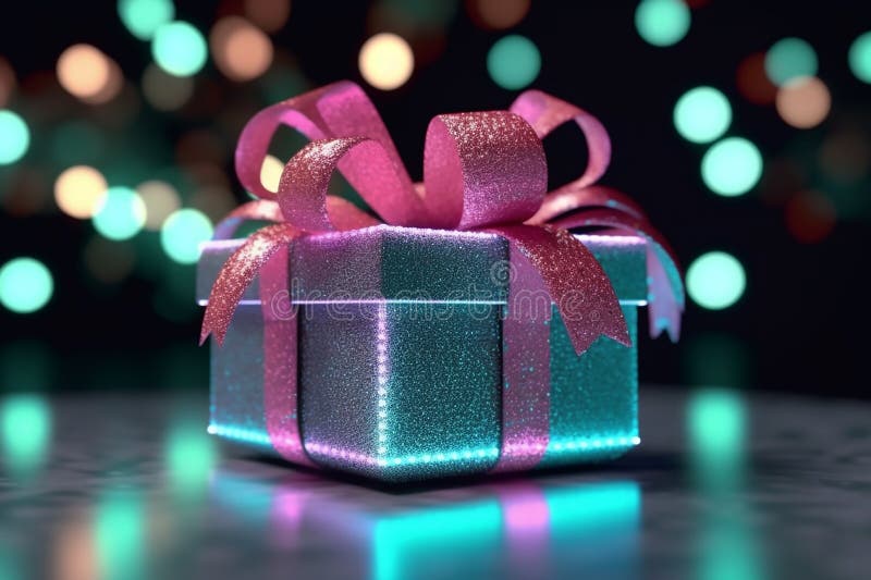 Mint Gift Box with Pink Box on the Background of Bokeh Effect ...