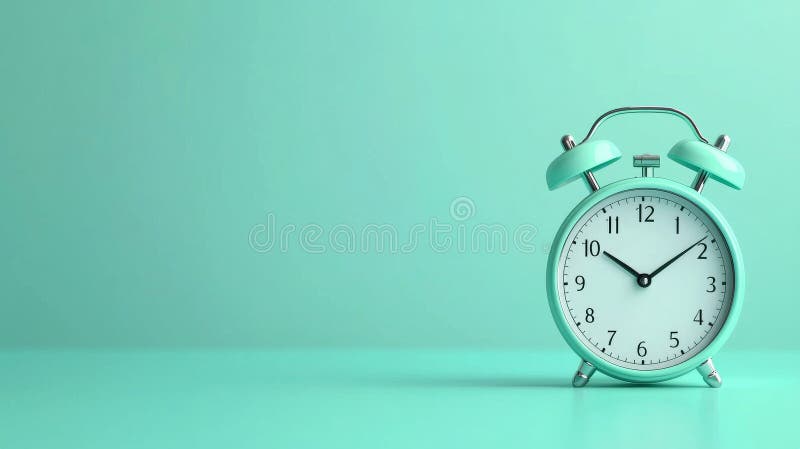 Mint Green Alarm Clock on a Solid Background - Minimalist Time Concept ...