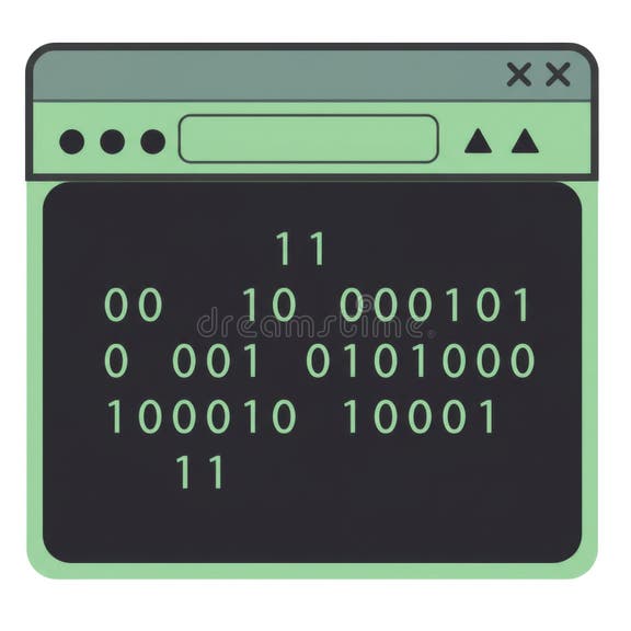 Mint Green Computer Window Showing Binary Code Data Stream Illustration ...