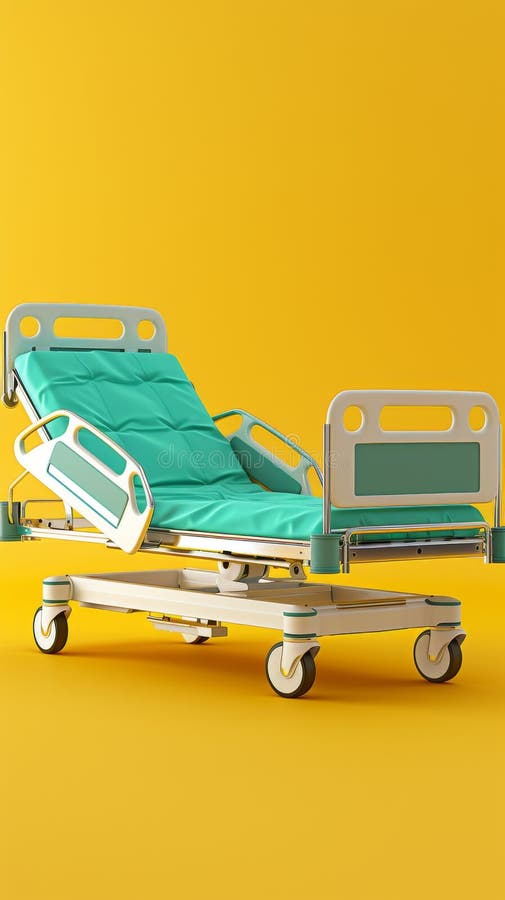 A Mint Green Hospital Bed Sits on a Yellow Background. it is a Simple ...