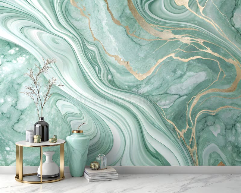 Mint Green Marble Texture with Flowing, Abstract Fluid Patterns. Stock ...