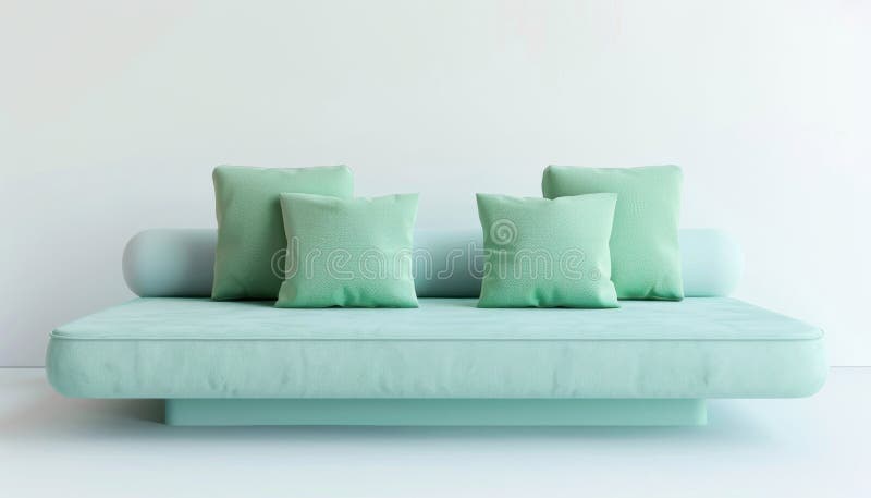 Mint Green Sofa with Pillows in a Minimalist Modern Interior Design ...