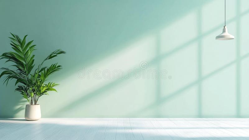 Mint Green Wall with Plant, Lamp, Window Shadow Background Stock ...