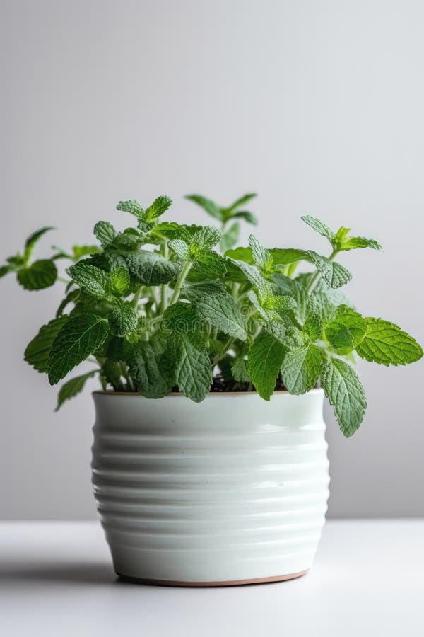 Mint Growing in White Pot on White Background. Generative AI Stock ...