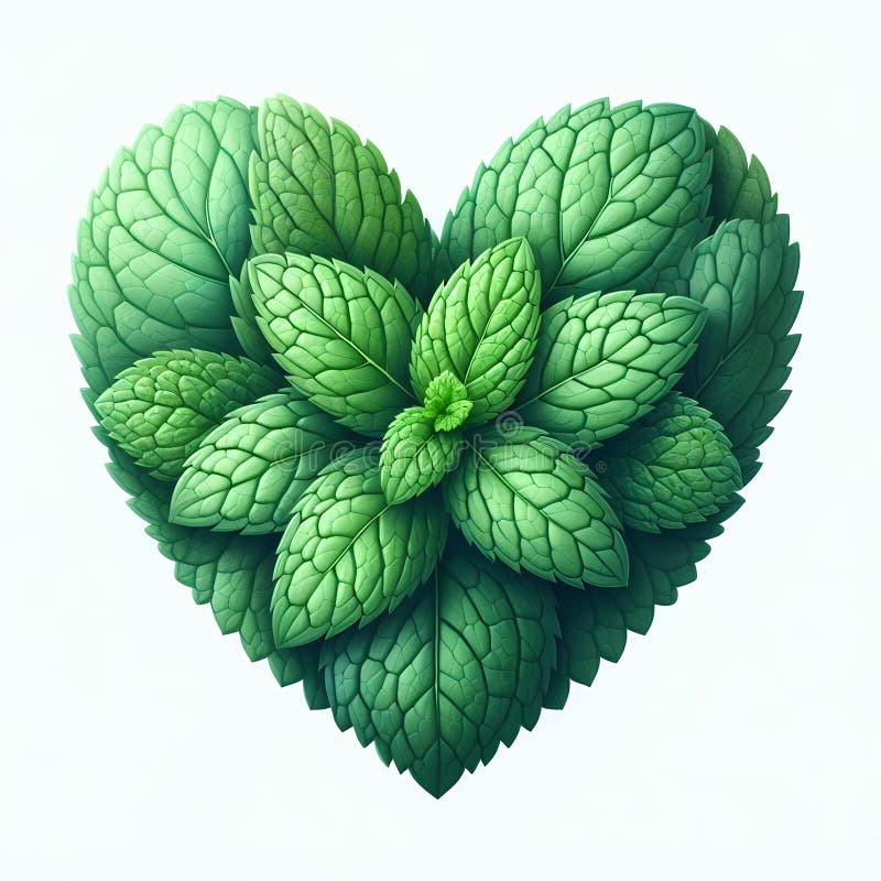 Mint Herb Leaves Heart Shape Isolated on White Background Stock ...