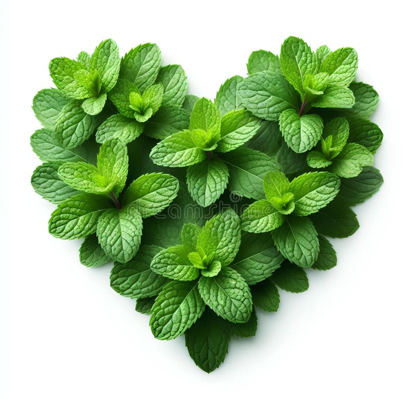 Mint Herb Leaves Heart Shape Isolated on White Background Stock ...