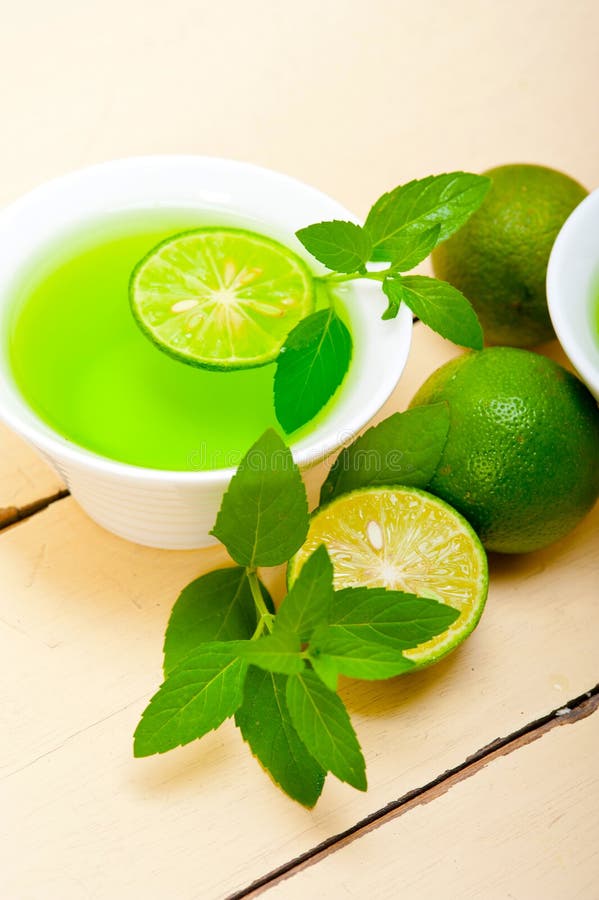 Mint Infusion Tea Tisane with Lime Stock Photo - Image of nutrition ...