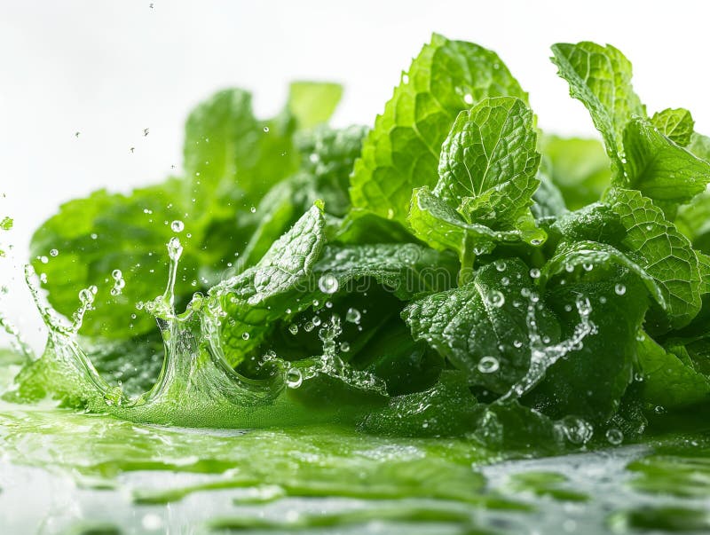 Mint Juice Splashes from a Mint, Splashes of Mint Juice on White ...
