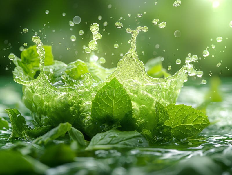 Mint Juice Splashes from a Mint, Splashes of Mint Juice on White ...