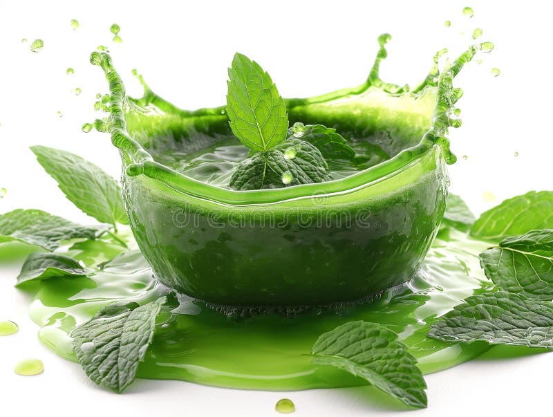 Mint Juice Splashes from a Mint, Splashes of Mint Juice on White ...