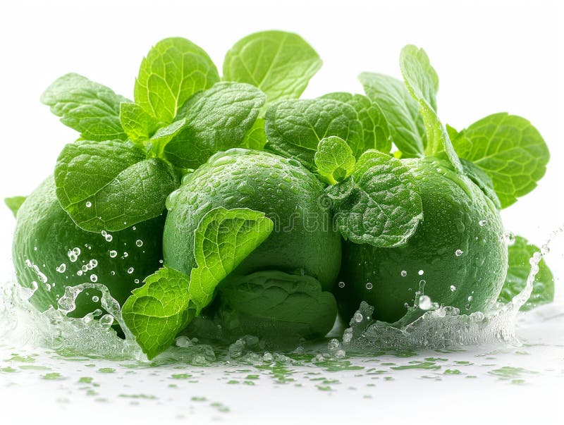 Mint Juice Splashes from a Mint, Splashes of Mint Juice on White ...