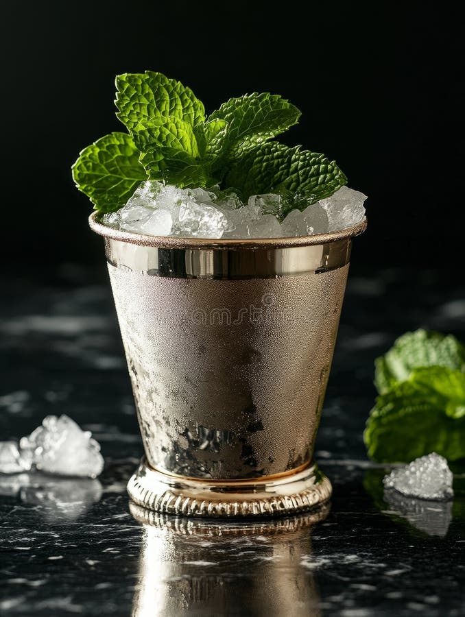 Mint Julep Cocktail with Ice and Mint Leaves in a Silver Cup. Stock ...