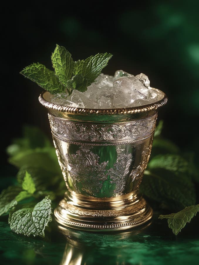 Mint Julep Cocktail in Ornate Silver Cup with Mint and Ice. Stock Image ...